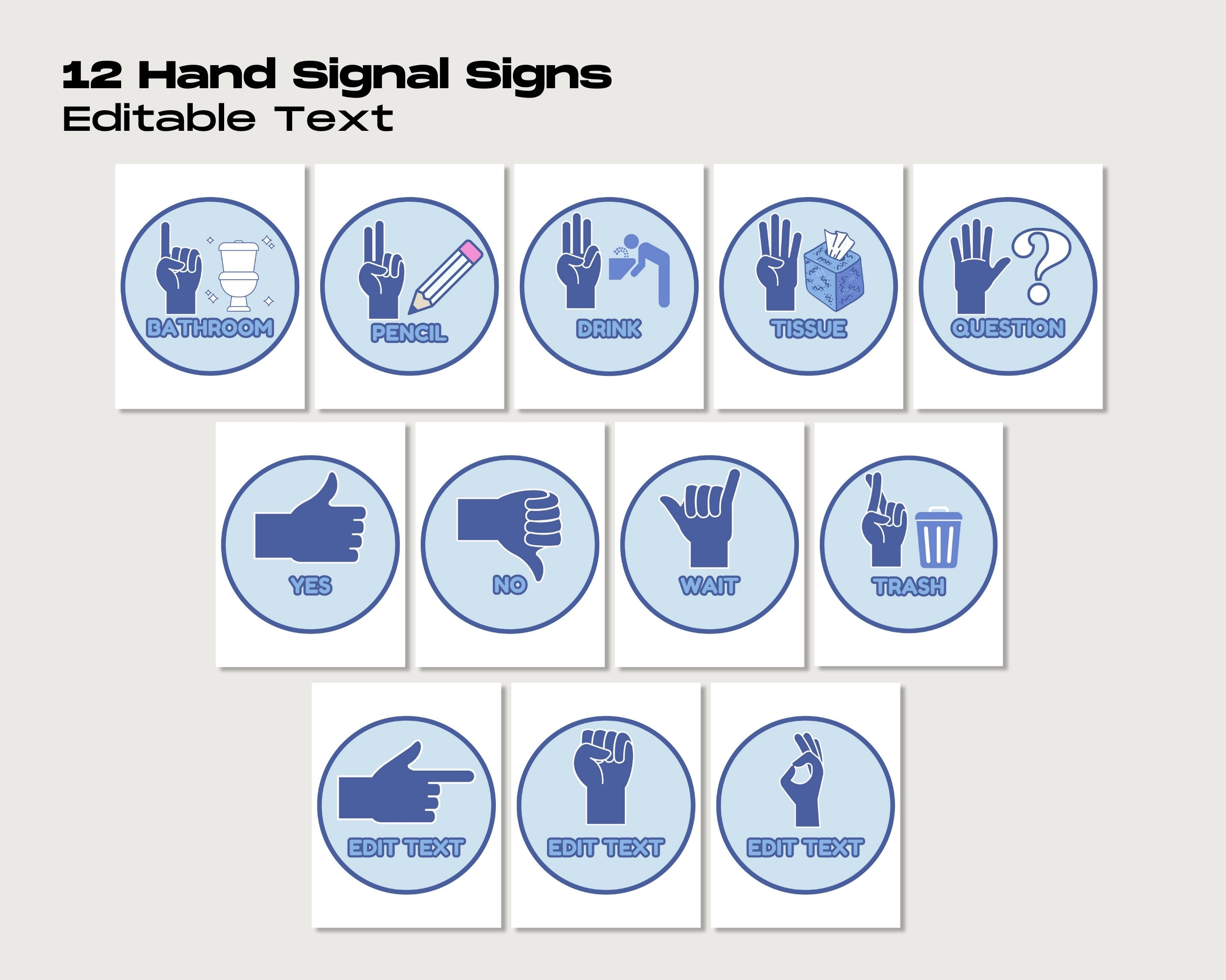 Ocean Theme Hand Signals, Printable & Editable Classroom Hand Signal ...