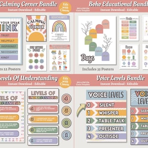 Boho Rainbow Classroom Decor Bundle: Teacher Printables (canva Template ...