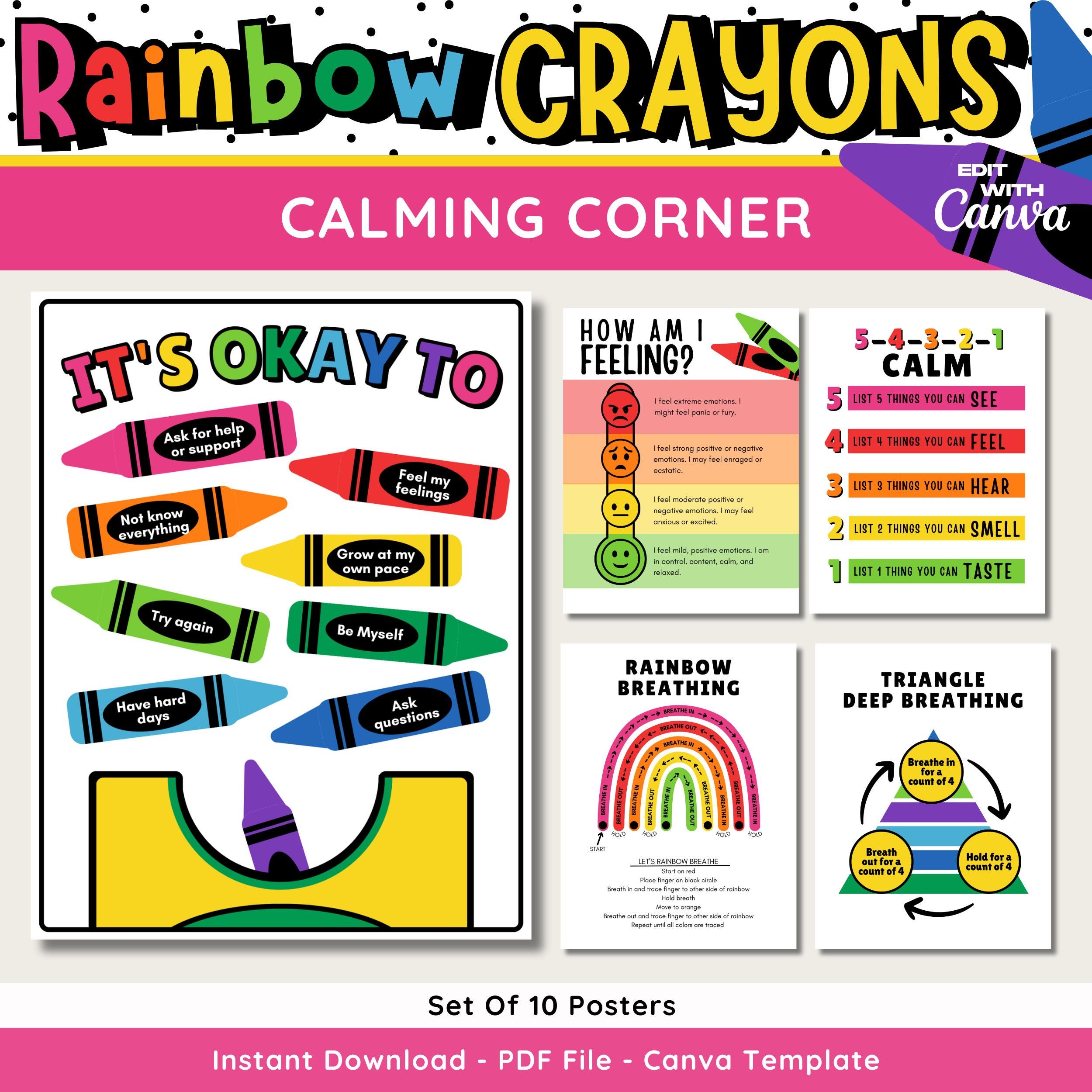 Rainbow Crayon Calming Corner Posters: Kids' Breathing Exercises ...