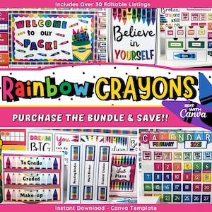 Rainbow Crayon Flip Calendar: Printable Classroom Decor (canva Template ...
