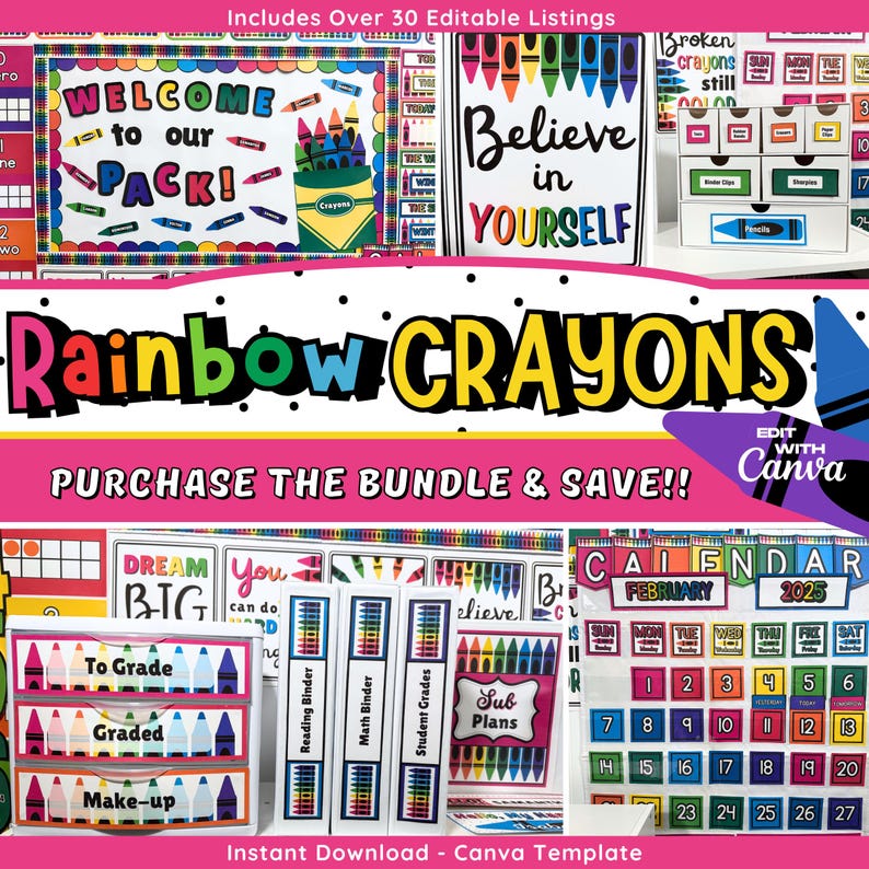 Rainbow Crayon Flip Calendar: Printable Classroom Decor (canva Template ...
