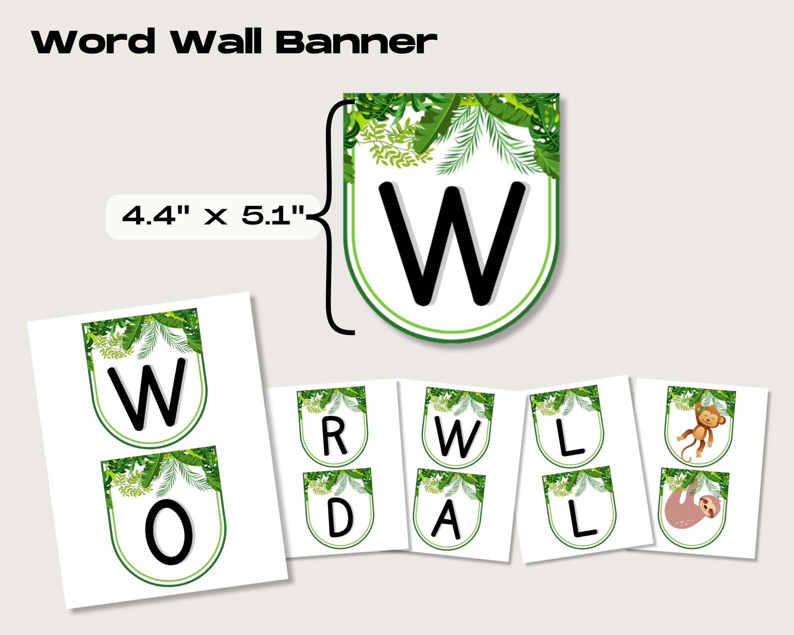 Jungle Word Wall, Primary Word Display, Editable Word Wall Printable ...