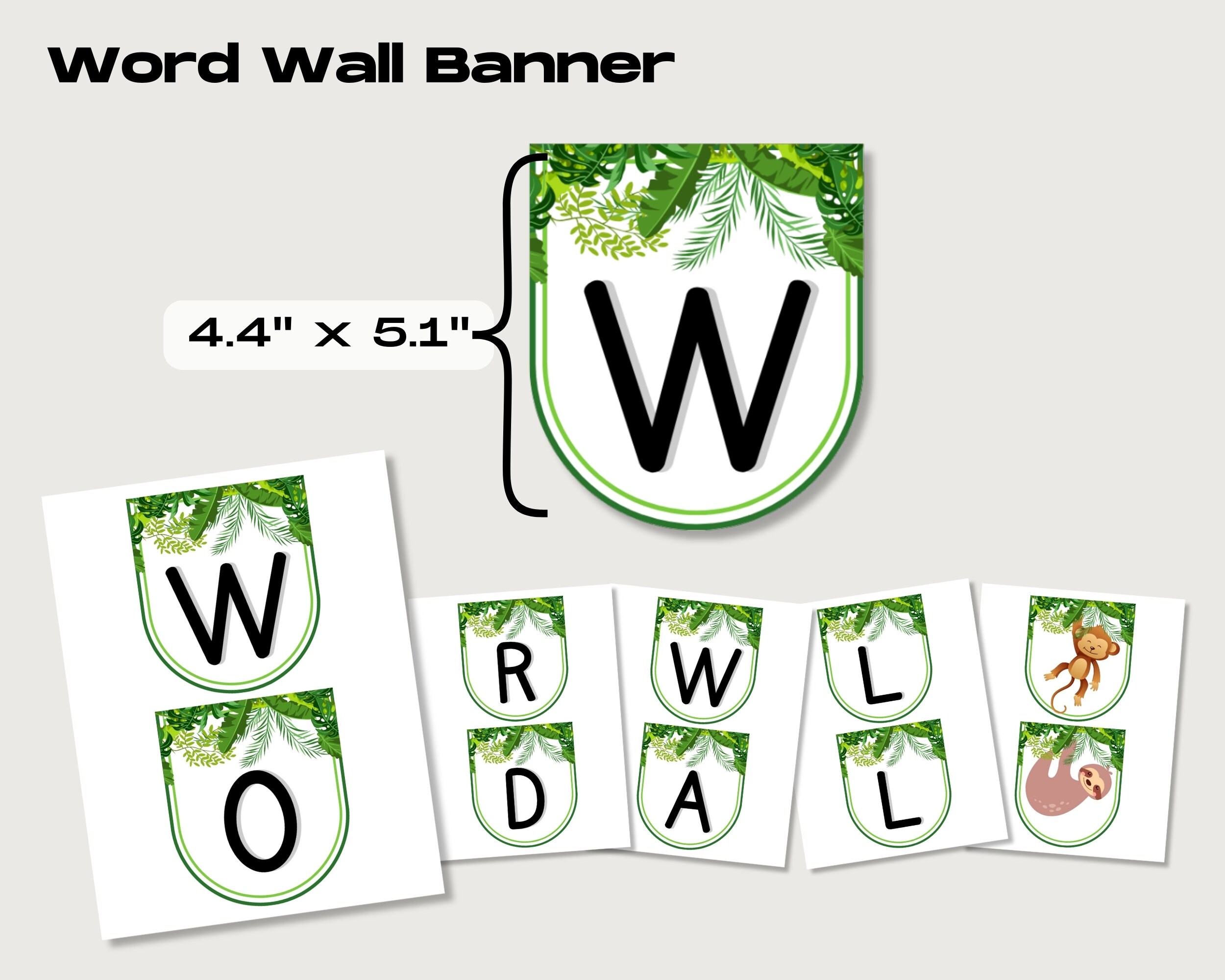 Jungle Word Wall, Primary Word Display, Editable Word Wall Printable ...