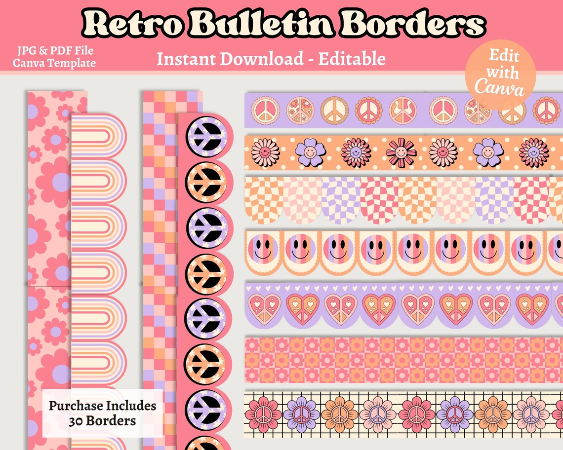 Retro Bulletin Borders, Printable & Editable Bulletin Borders, Retro ...