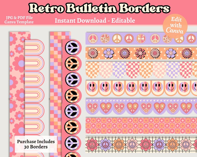 Retro Bulletin Borders, Printable & Editable Bulletin Borders, Retro ...