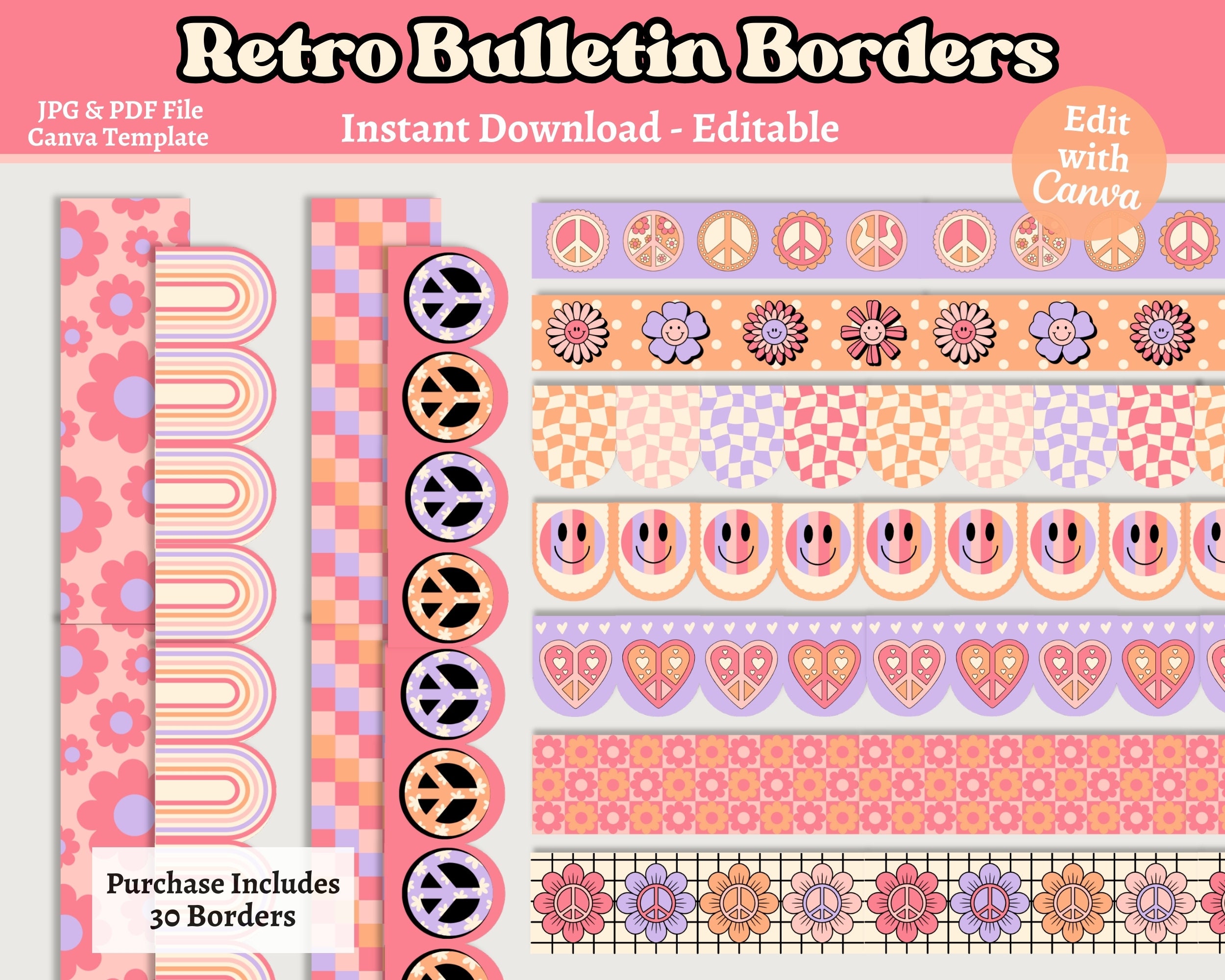 Retro Bulletin Borders, Printable & Editable Bulletin Borders, Retro ...