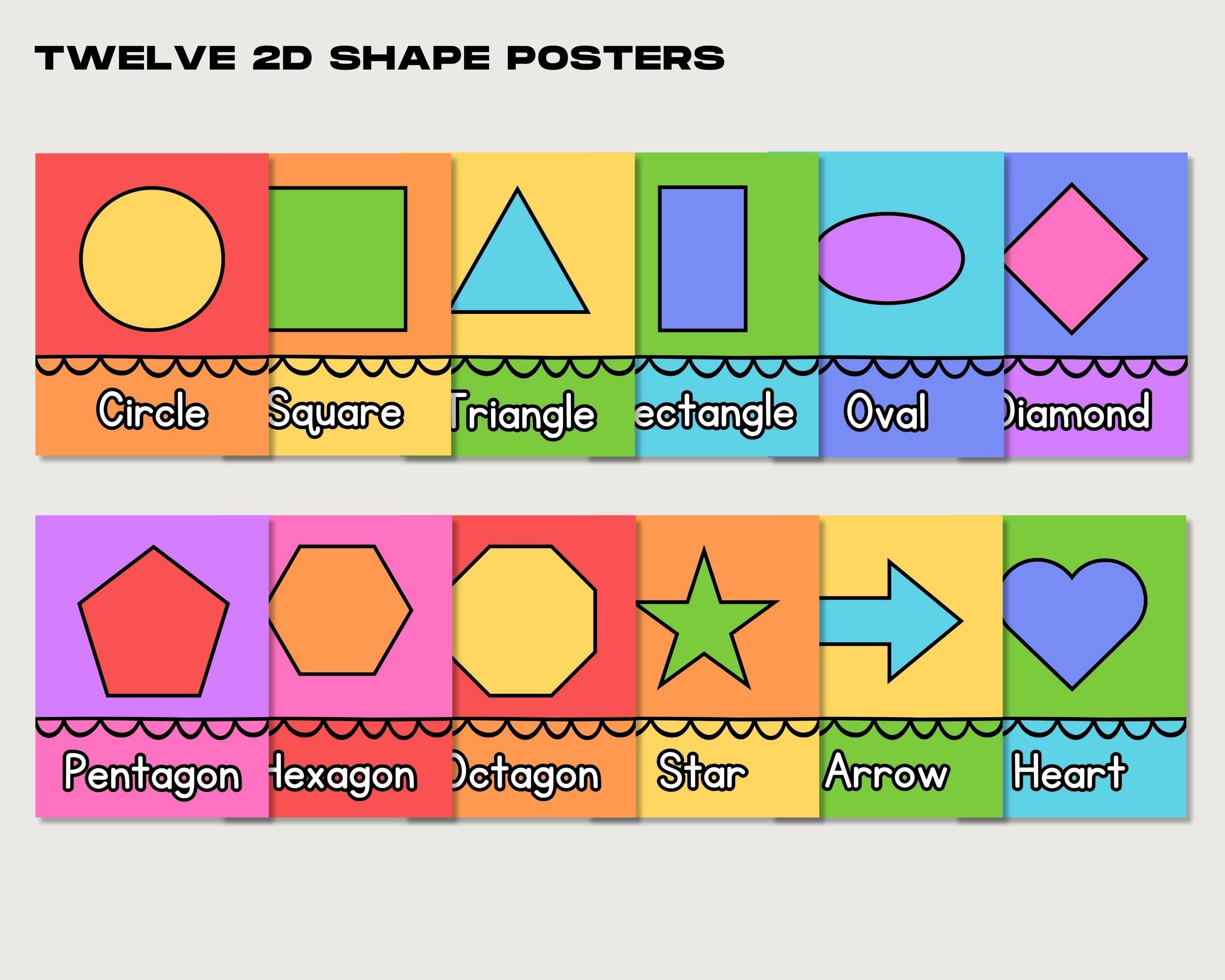 Bright Rainbow Shapes Bundle, Editable Rainbow 2D & 3D Shape Posters ...