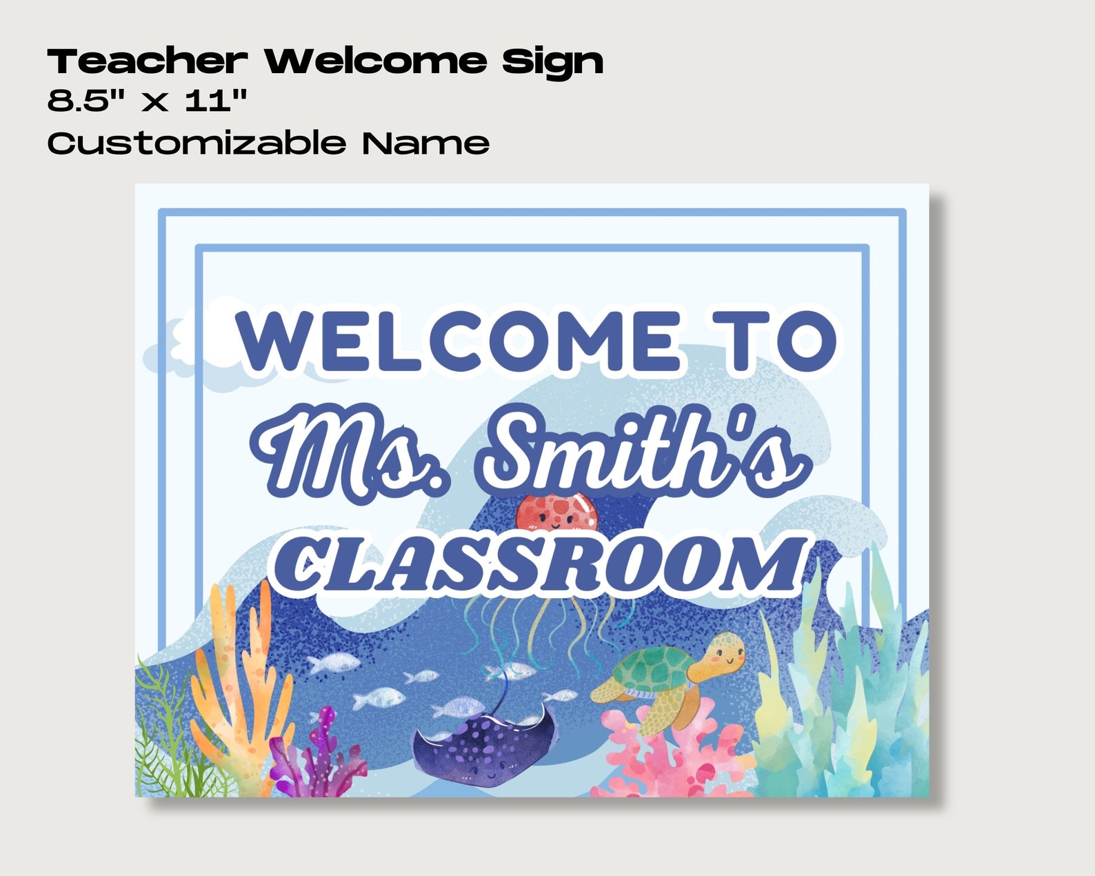 Ocean Theme Welcome Bundle, Printable & Editable Classroom Welcome Sign ...