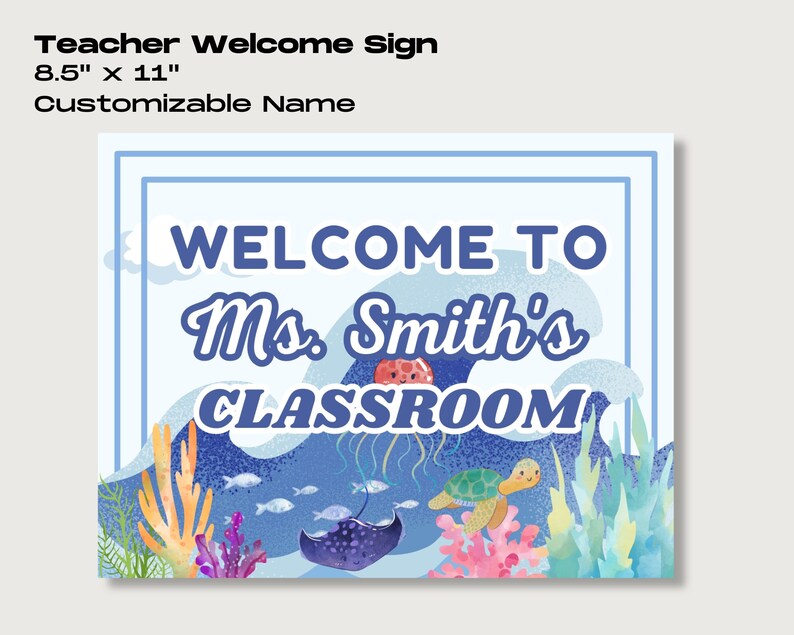 Ocean Theme Welcome Bundle, Printable & Editable Classroom Welcome Sign ...