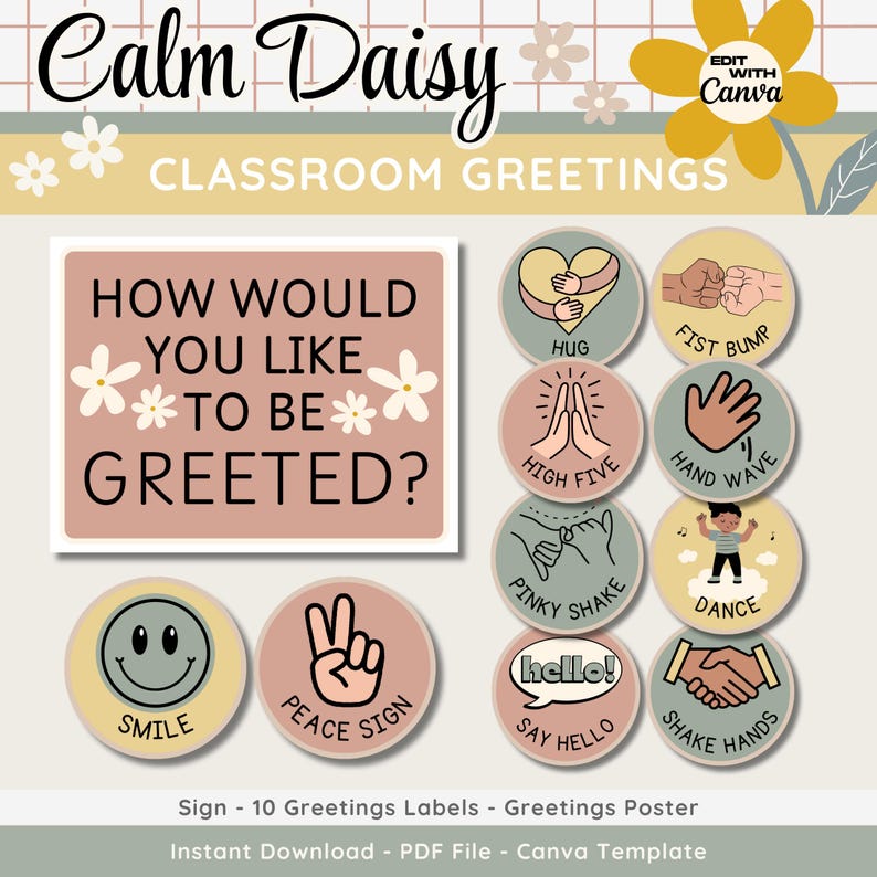 Boho Visual Classroom Greetings Display, Printable Morning Greeting ...