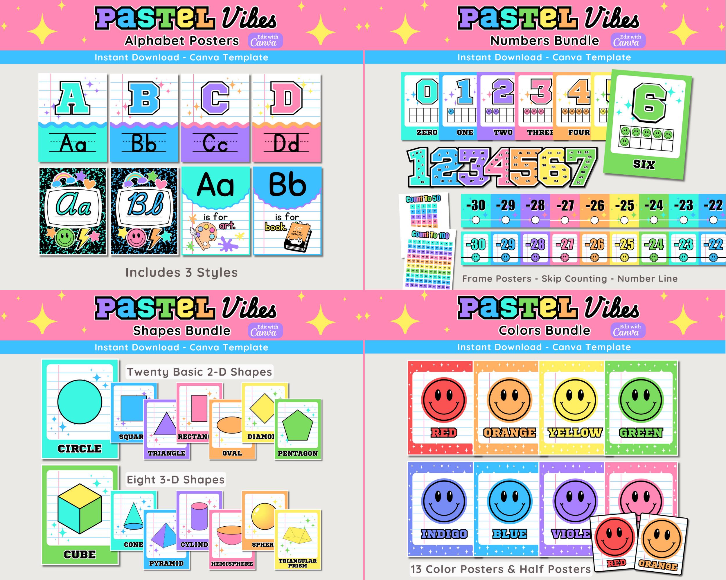 Pastel Classroom Decor Bundle: Editable Display & Organization (canva ...