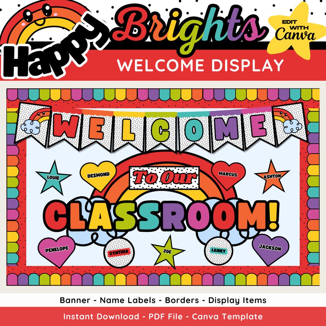 Rainbow Classroom Welcome Display, Printable & Editable Teacher Door ...