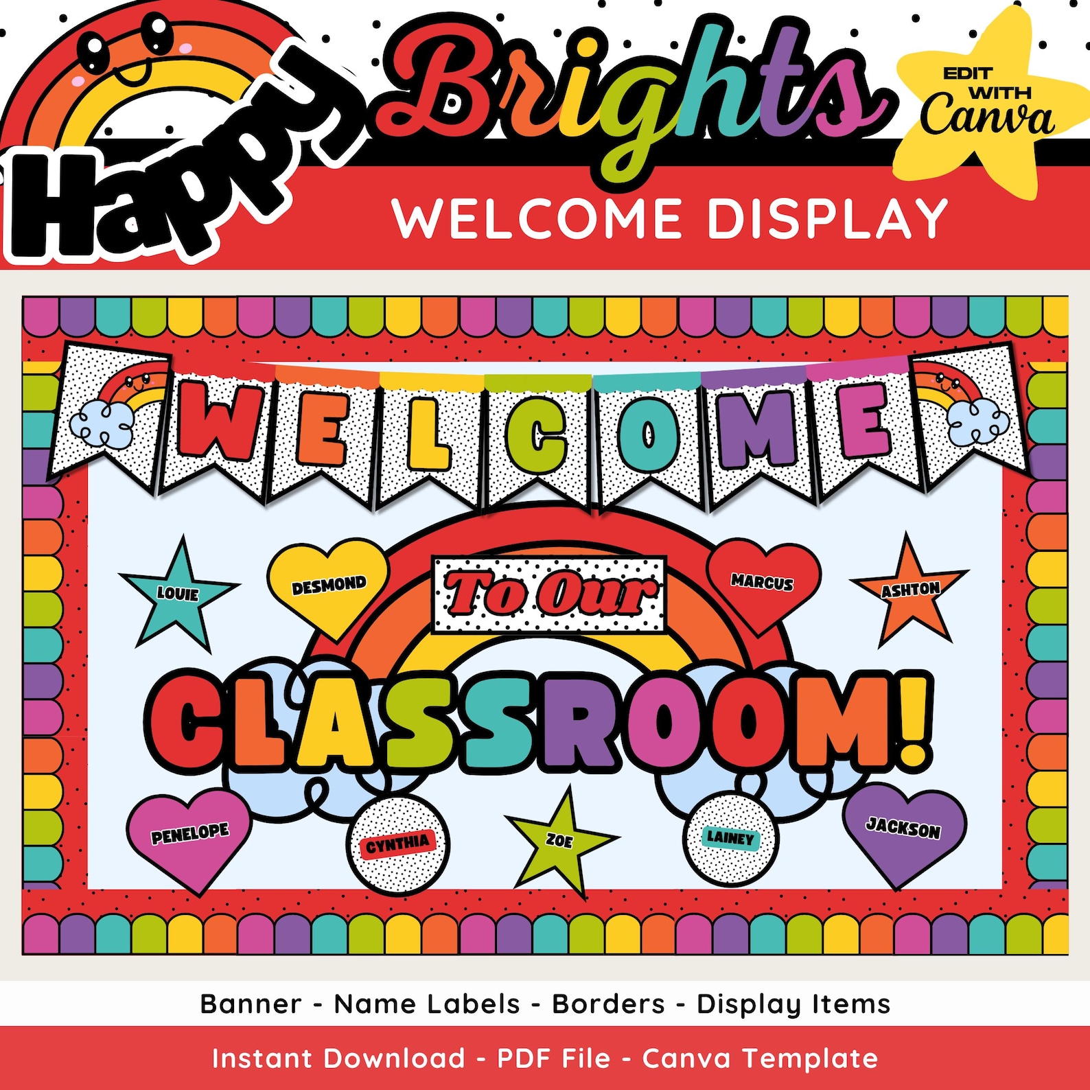 Rainbow Classroom Welcome Display: Editable Teacher Door Decor (canva ...