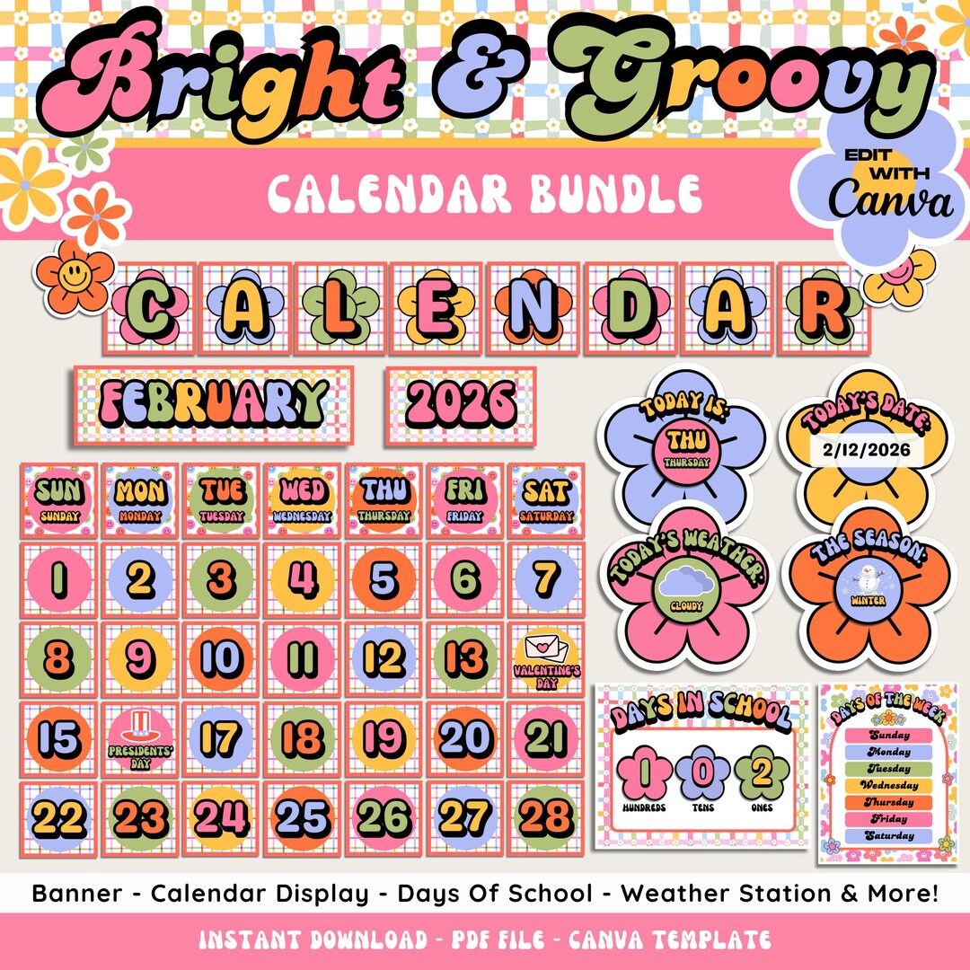 Bright & Groovy Calendar Display: Happy Retro Flower Printable ...