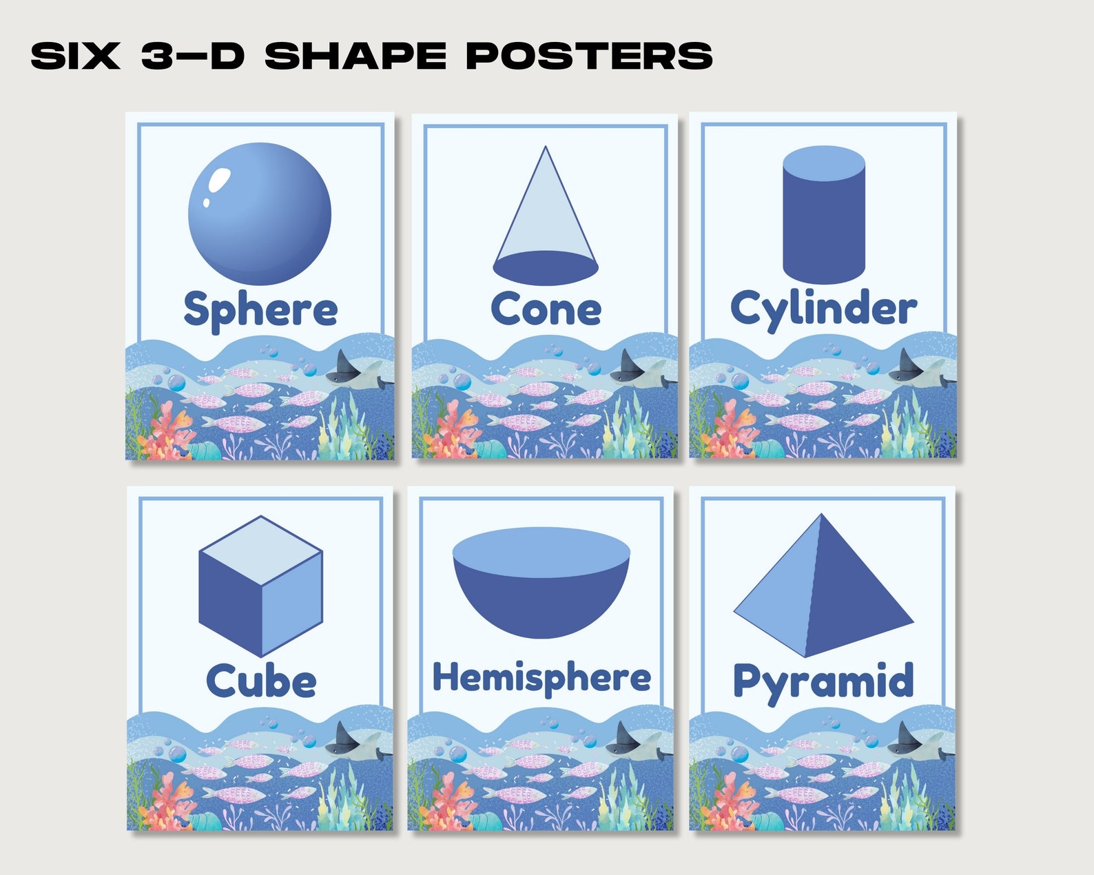 Ocean Theme 2-D and 3-D Shape Posters, Printable & Editable Shape ...