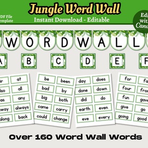 Jungle Word Wall, Primary Word Display, Editable Word Wall Printable ...