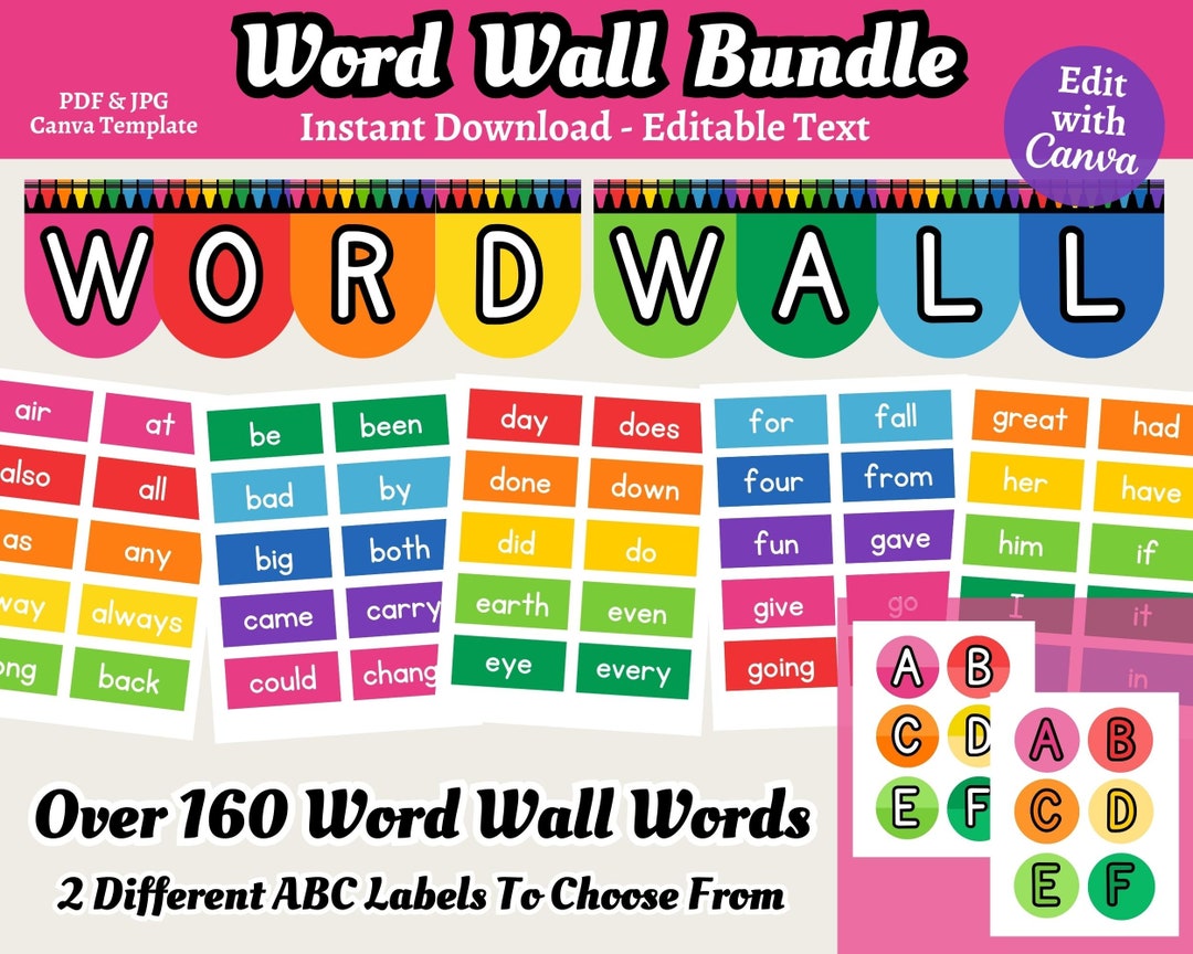 Rainbow Crayons Word Wall Bundle, Editable Classroom Decor, Canva ...