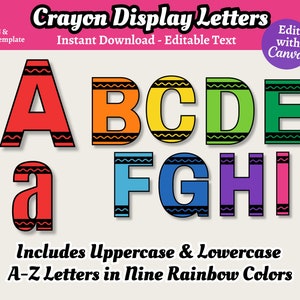 Crayon A-Z Display Letters, Rainbow Bulletin Board Letters, Canva ...