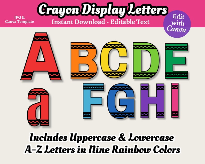 Crayon A-Z Display Letters, Rainbow Bulletin Board Letters, Canva ...