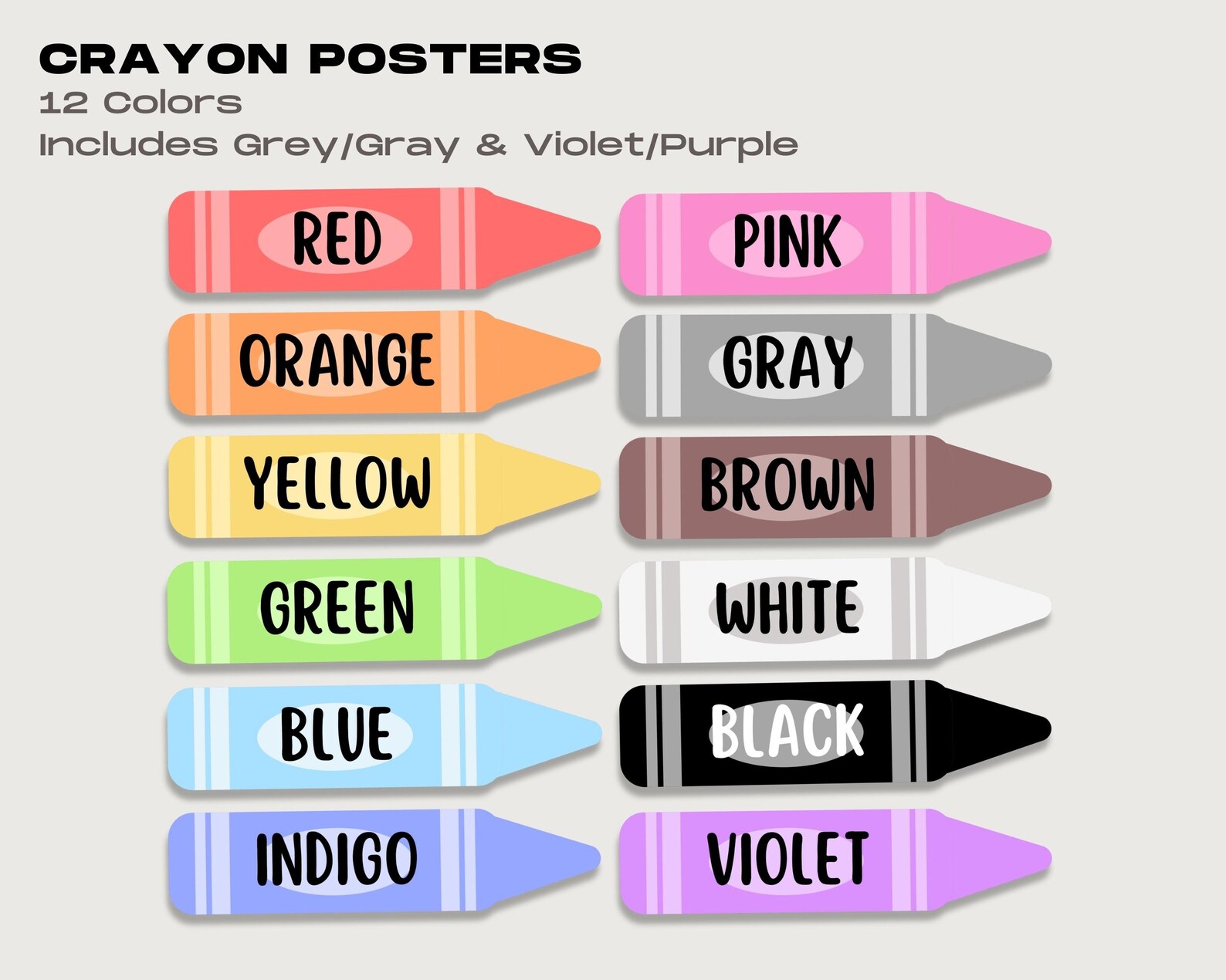 Crayon Color Posters, Printable Editable Classroom Colors Display ...