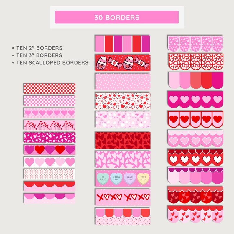 Valentine's Day Heart Bulletin Display Borders: Printable PDF Classroom ...