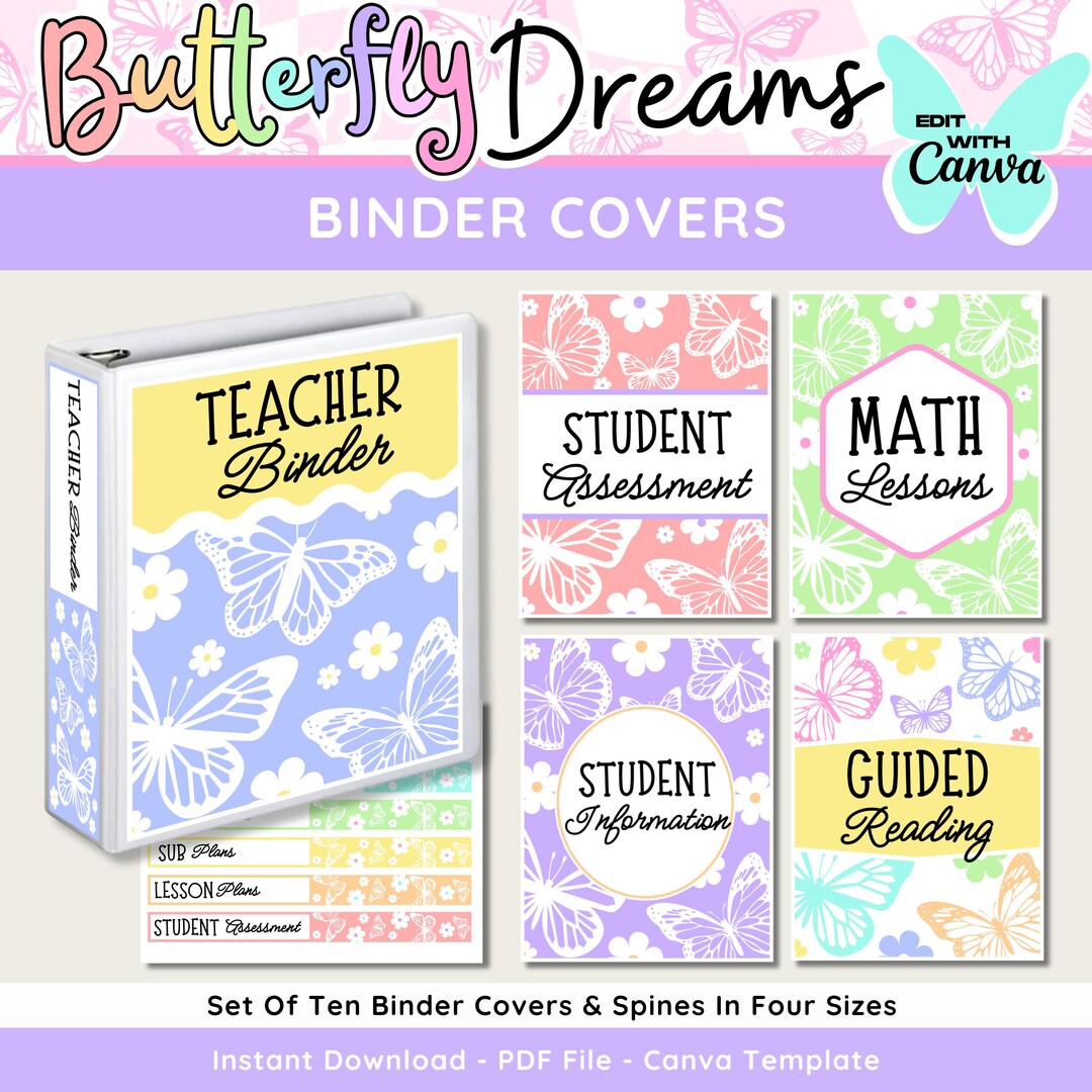 Butterfly Binder Covers, Printable Editable Teachers Pastel Binder ...