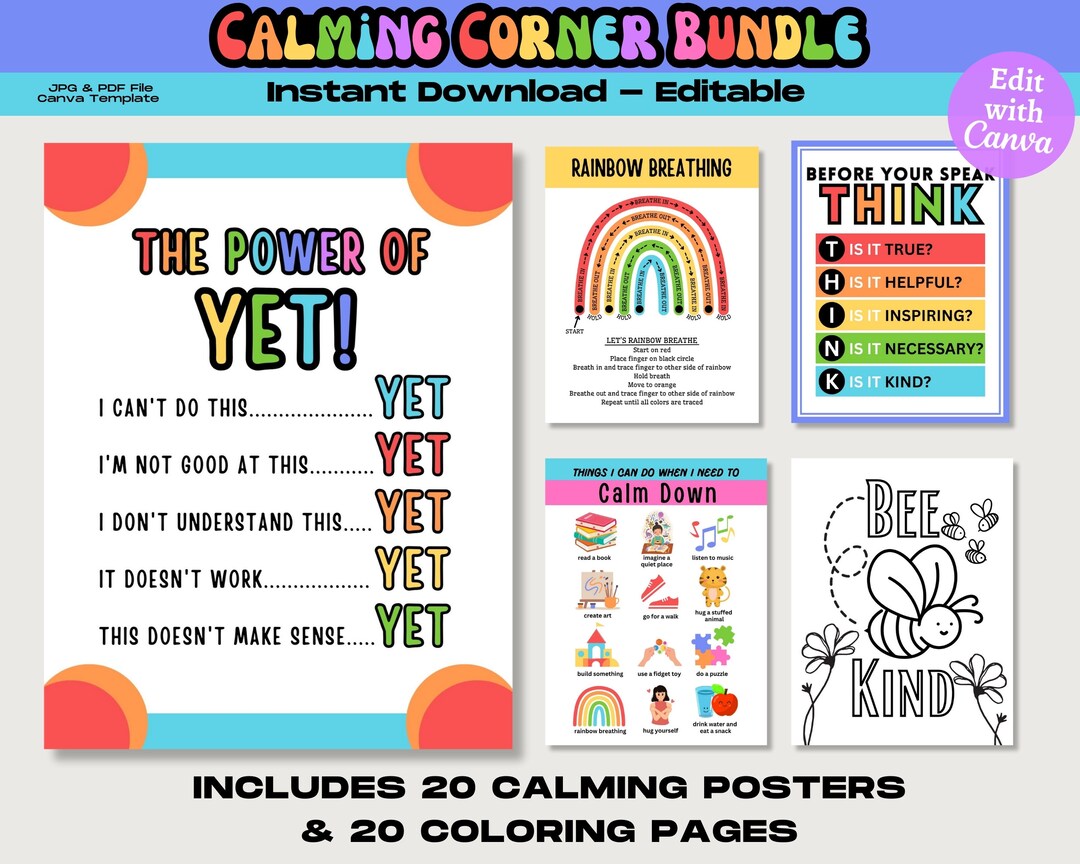 Bright Rainbow Calming Corner Printable Posters, Editable Teacher ...