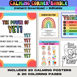 Bright Rainbow Calming Corner Printable Posters, Editable Teacher ...