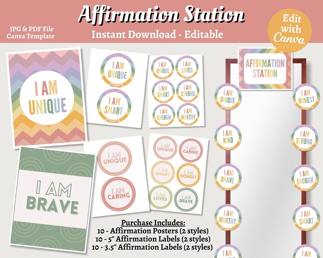 Boho Affirmation Posters & Labels, Editable Canva Template, Classroom ...