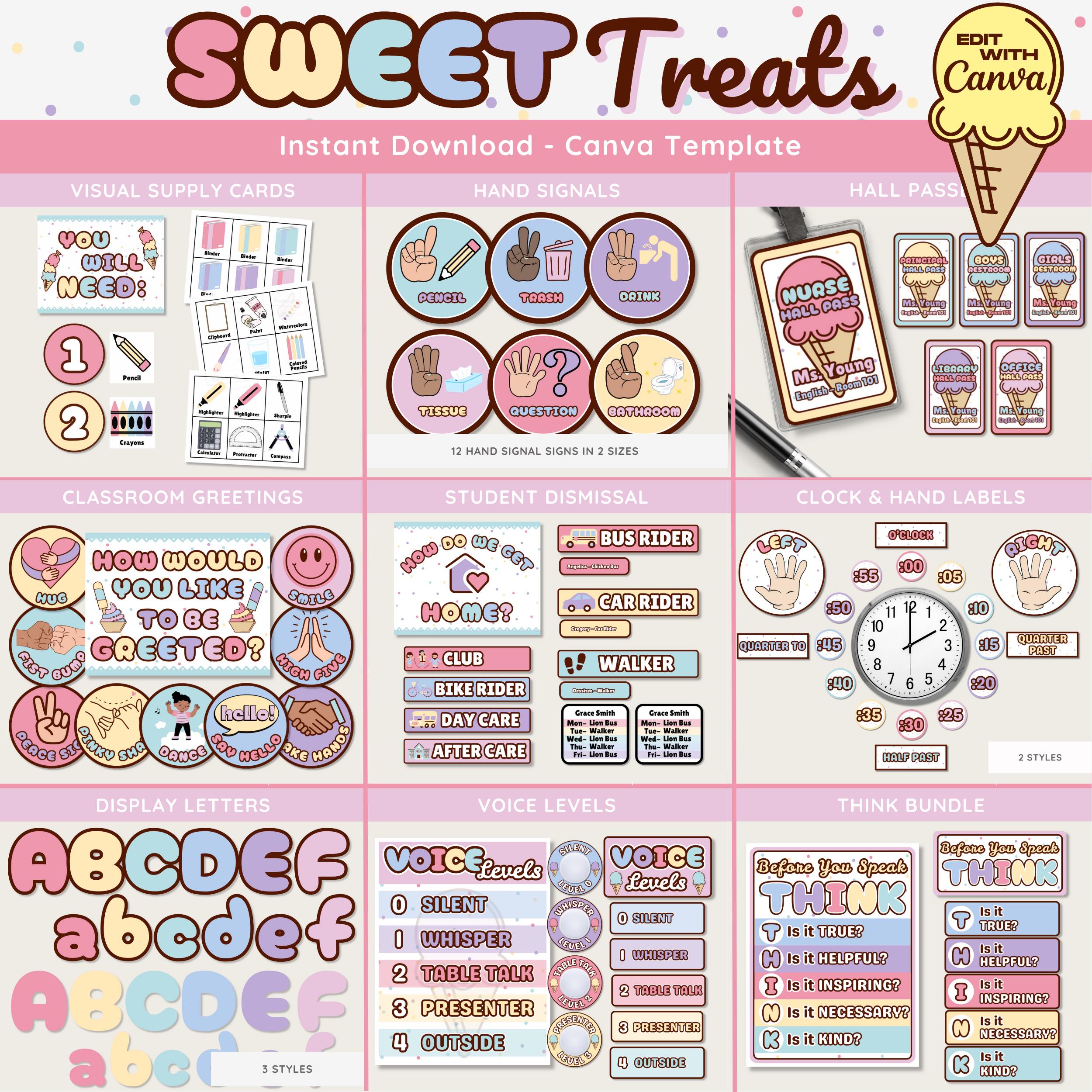 Pastel Classroom Decor Bundle: Sweet Treats Theme (canva Template) - Etsy
