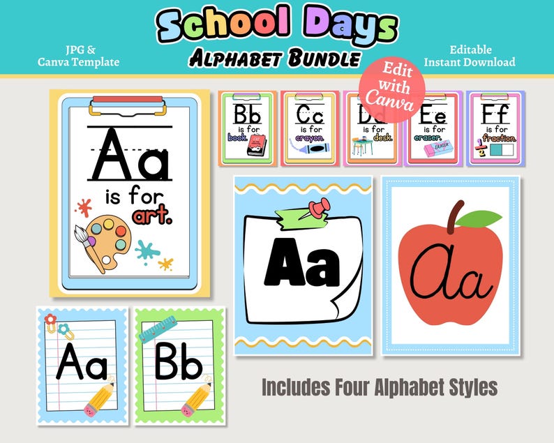 School Supply Alphabet Posters, Printable & Editable A-Z Classroom ...