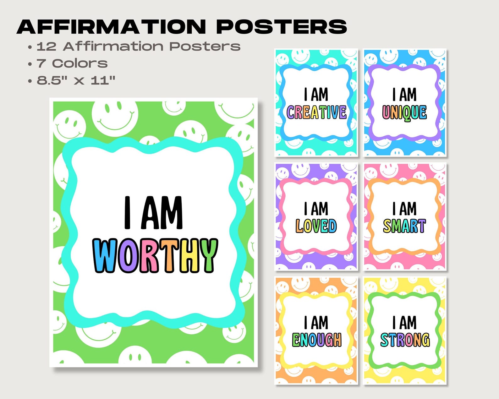 Editable Happy Pastel Affirmation Posters, Printable Kids Affirmation ...