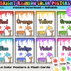 Bright Rainbow Color Posters, Color Flash Cards, Editable Color Posters ...