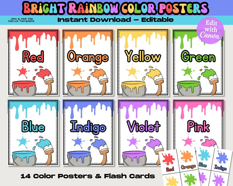 Bright Rainbow Color Posters, Color Flash Cards, Editable Color Posters ...