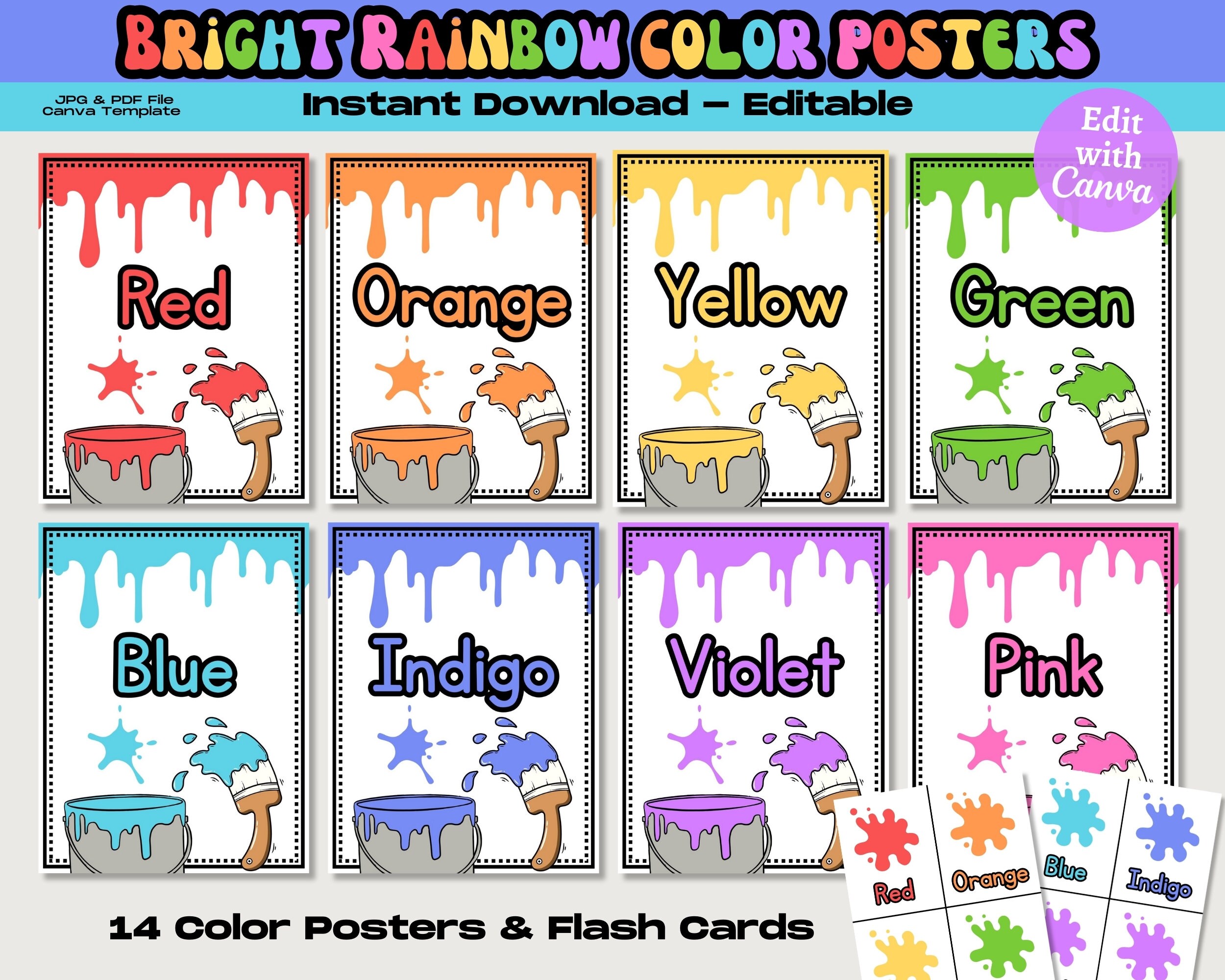 Bright Rainbow Color Posters, Color Flash Cards, Editable Color Posters ...