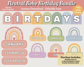 Birthday Display SIMPLE BOHO Classroom Decor Editable - Etsy