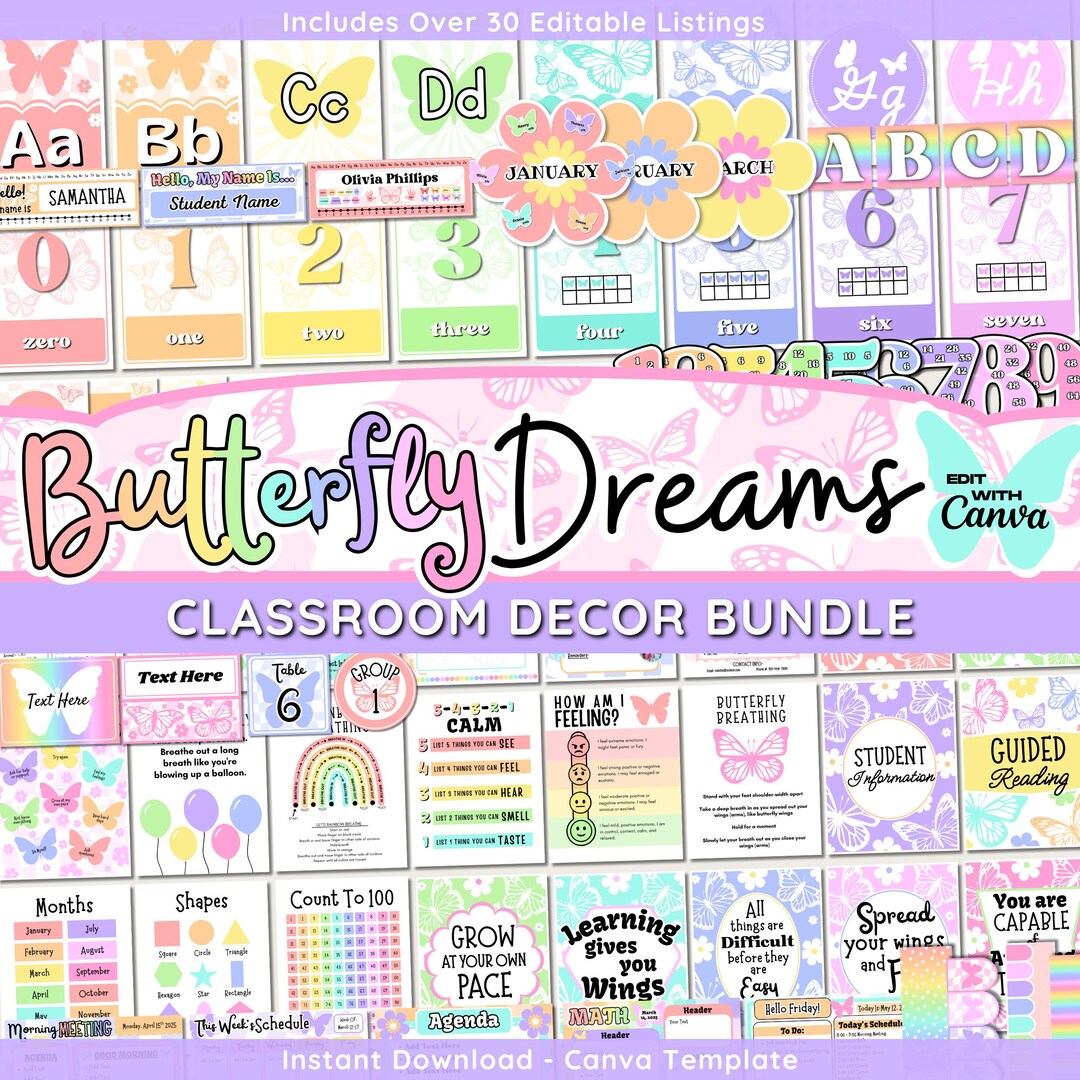 Butterfly Pastel Classroom Decor Theme Bundle, Printable & Editable ...
