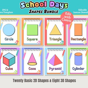 School Theme Shapes Bundle, Printable & Editable 2D Shape Posters, 3D ...
