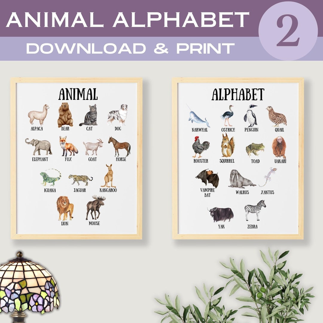 Watercolor Animal Alphabet Posters Educational Print Kids - Etsy