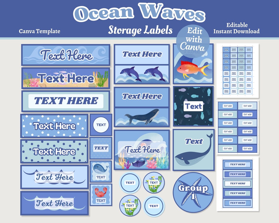 Ocean Theme Classroom Storage Labels: Editable Canva Template (digital ...