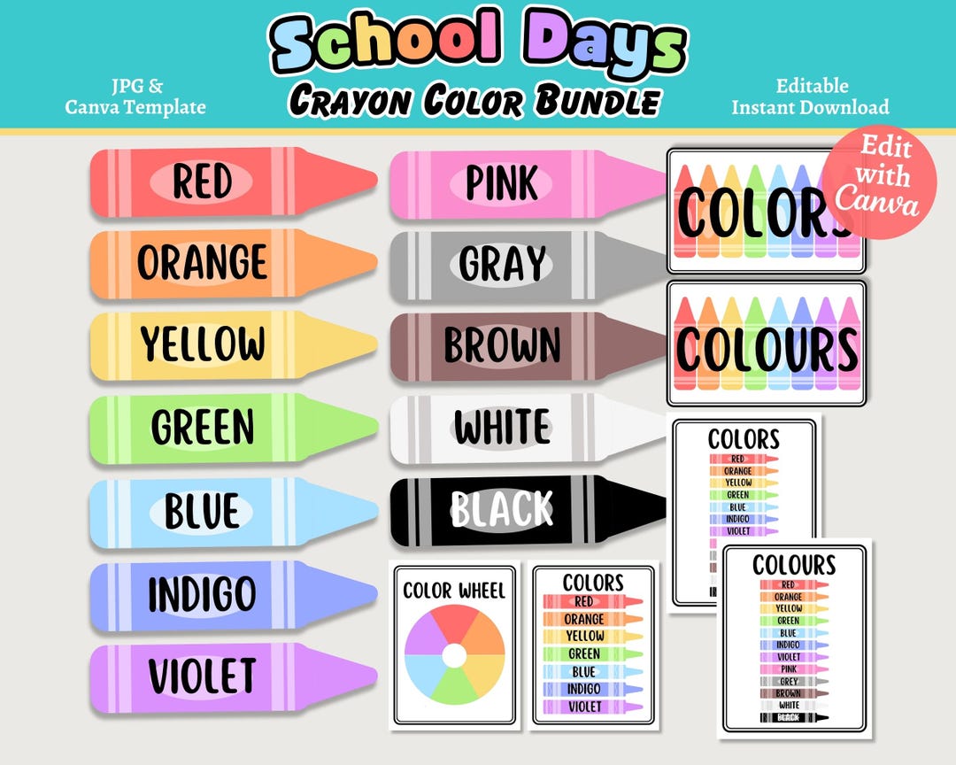 Crayon Color Posters, Printable Editable Classroom Colors Display ...