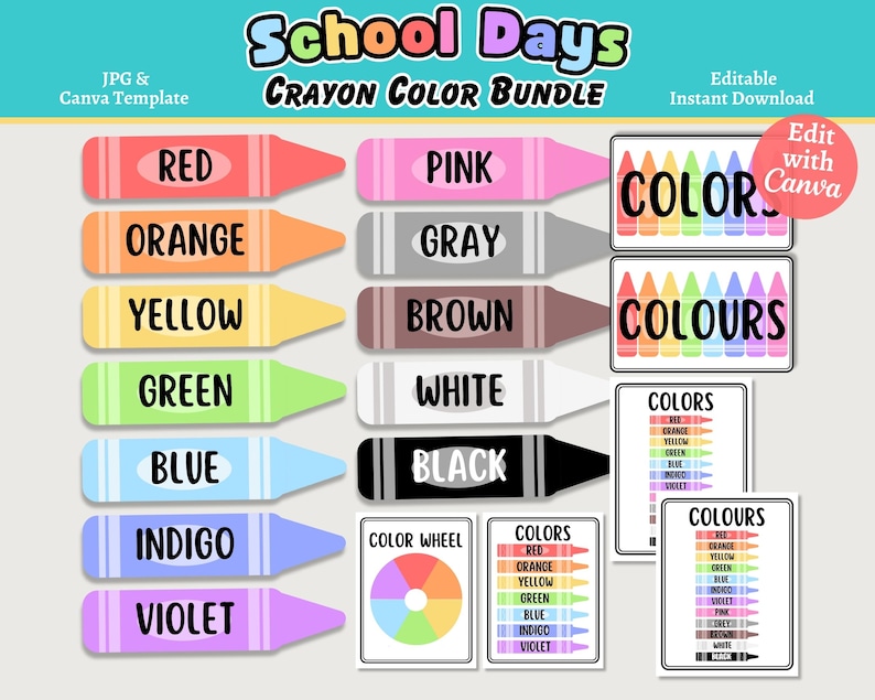 Crayon Color Posters, Printable Editable Classroom Colors Display ...