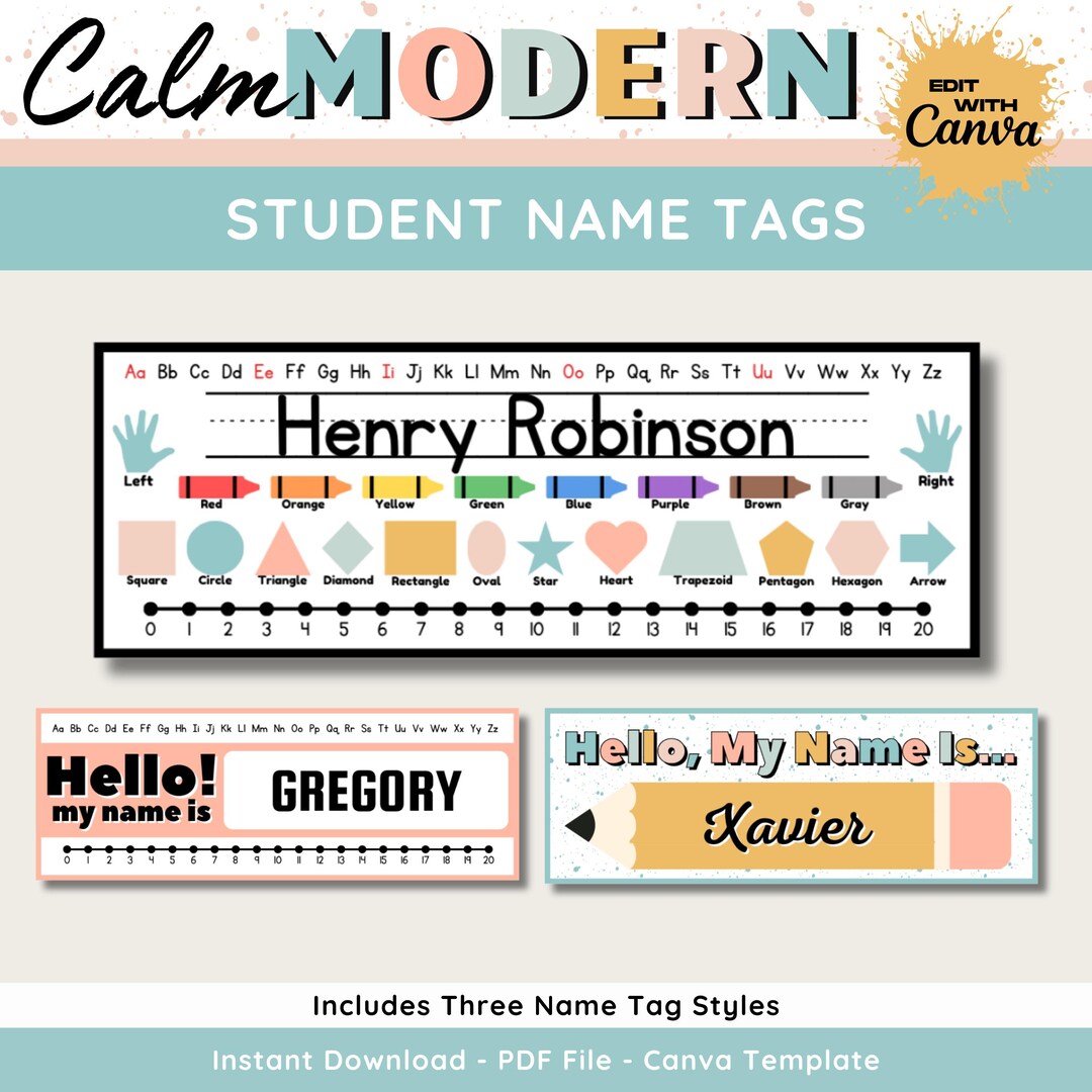 Editable Student Name Desk Tags: Calm Classroom Decor (canva Template ...