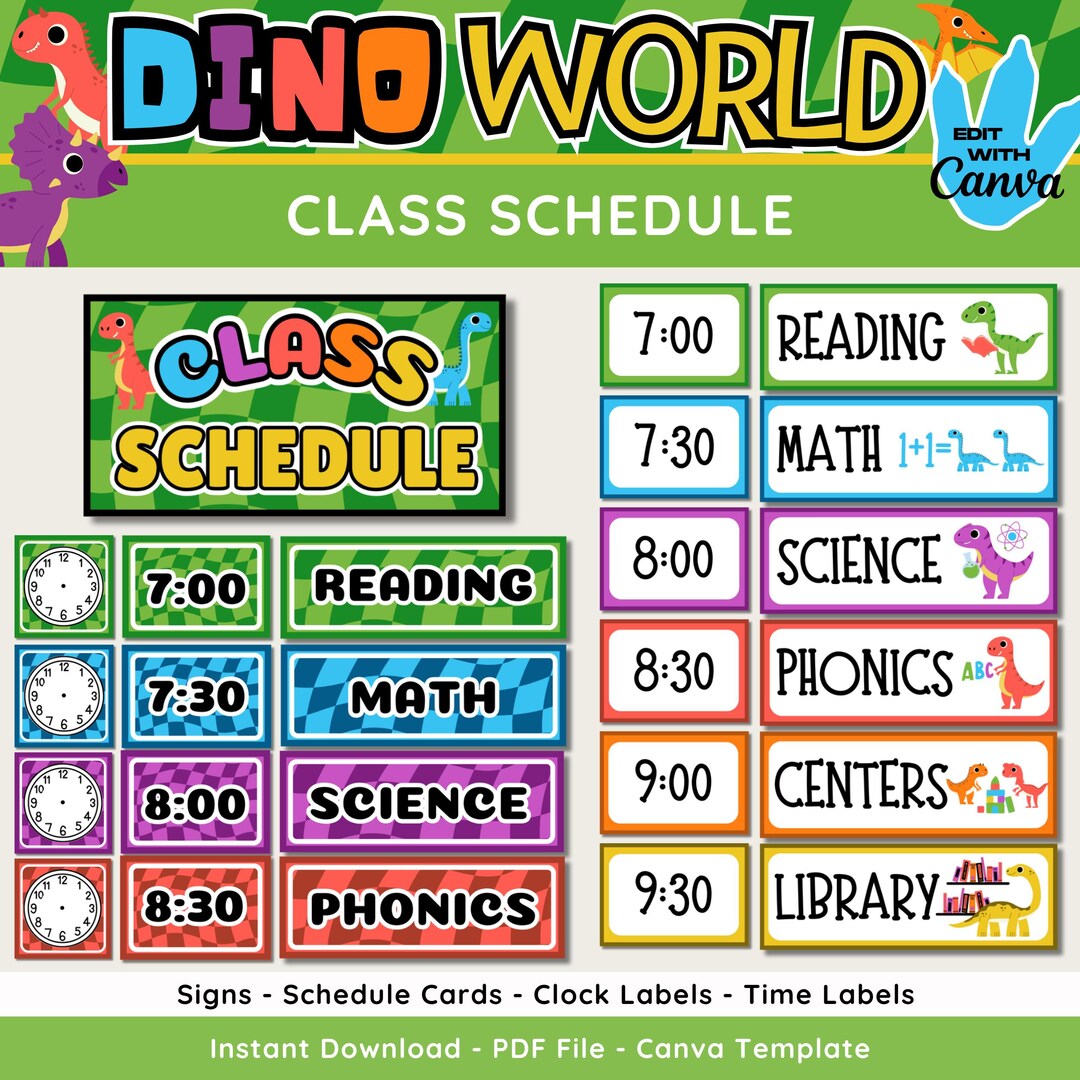 Dinosaur Class Schedule Kit: Editable Classroom Decor (canva Template ...