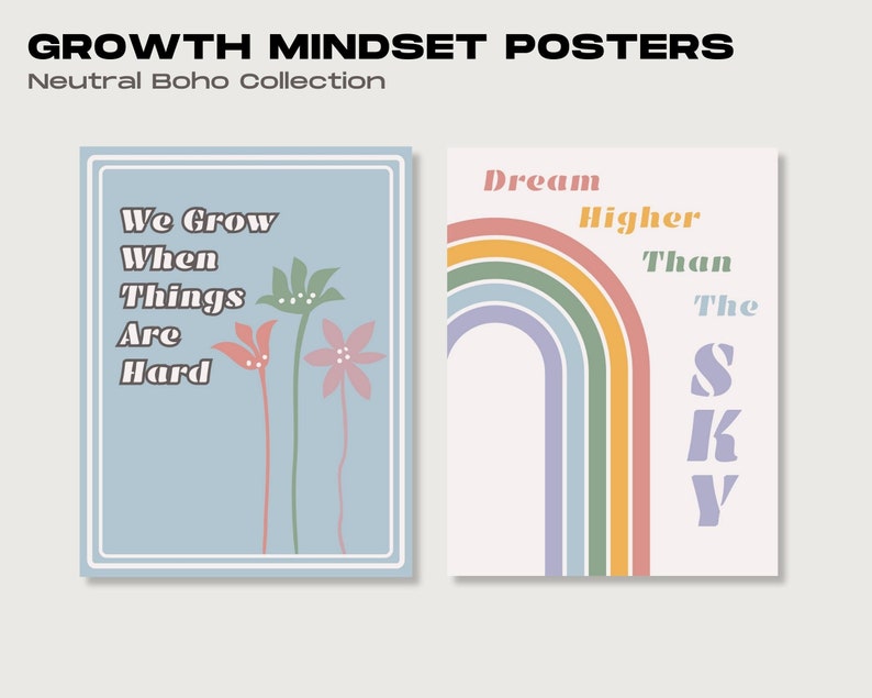 Boho Growth Mindset Posters: Classroom Decor, Editable Canva Template ...