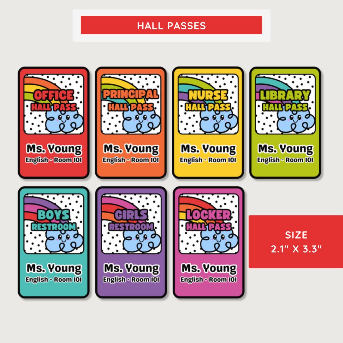 Rainbow Hall Passes: Printable Classroom Decor (canva Template) - Etsy
