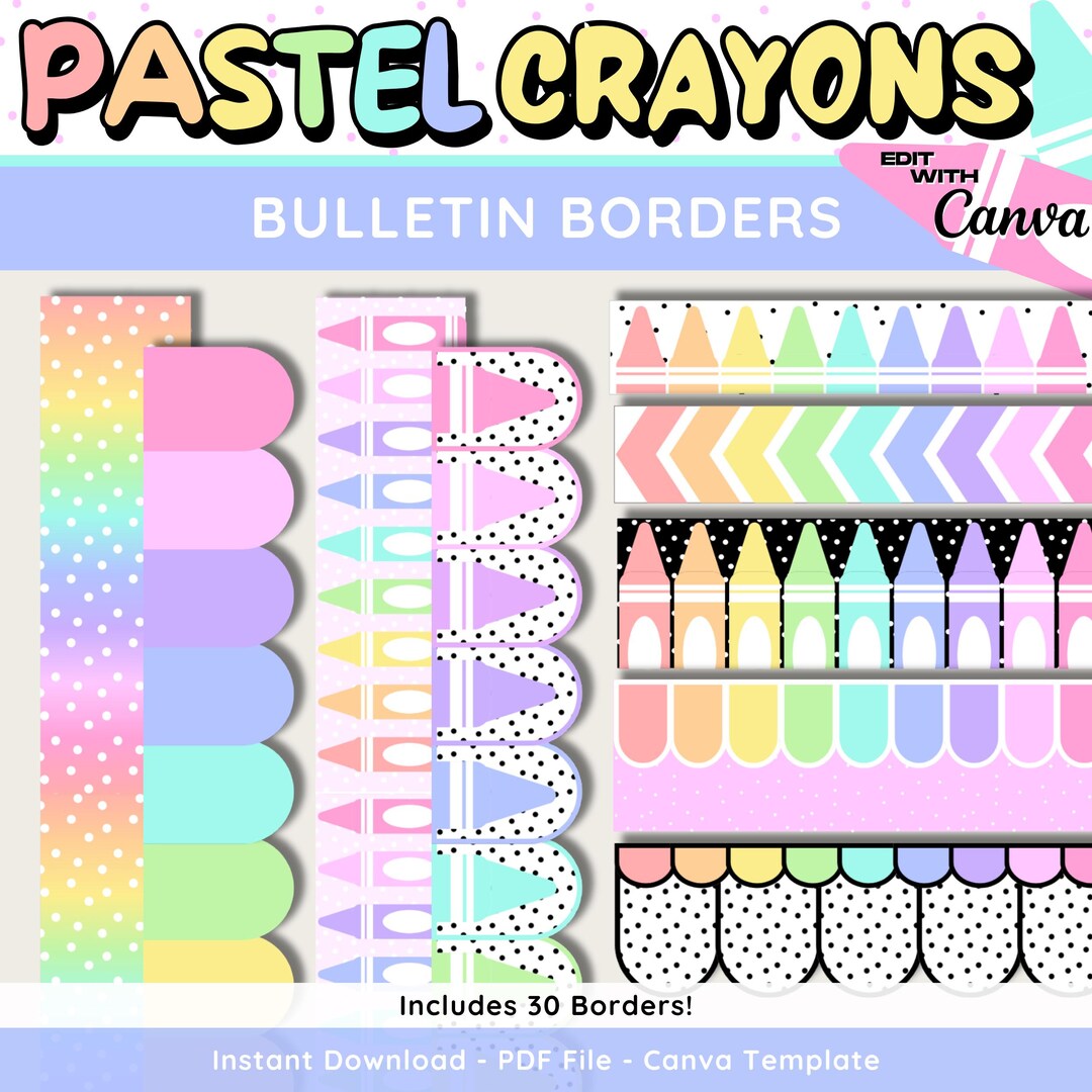 Pastel Crayon Bulletin Board Borders: Printable Classroom Decor ...
