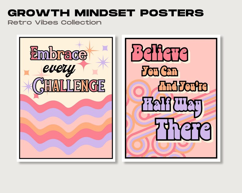 Retro Growth Mindset Posters, Printable Motivational Classroom Posters ...