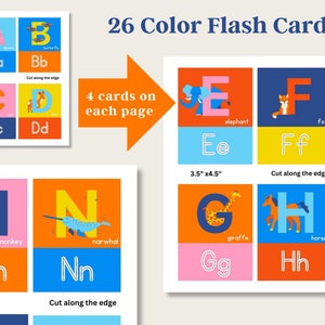 Pre-k Toddler Animal Alphabet Flash Cards, 26 Bright Animal Alphabet ...