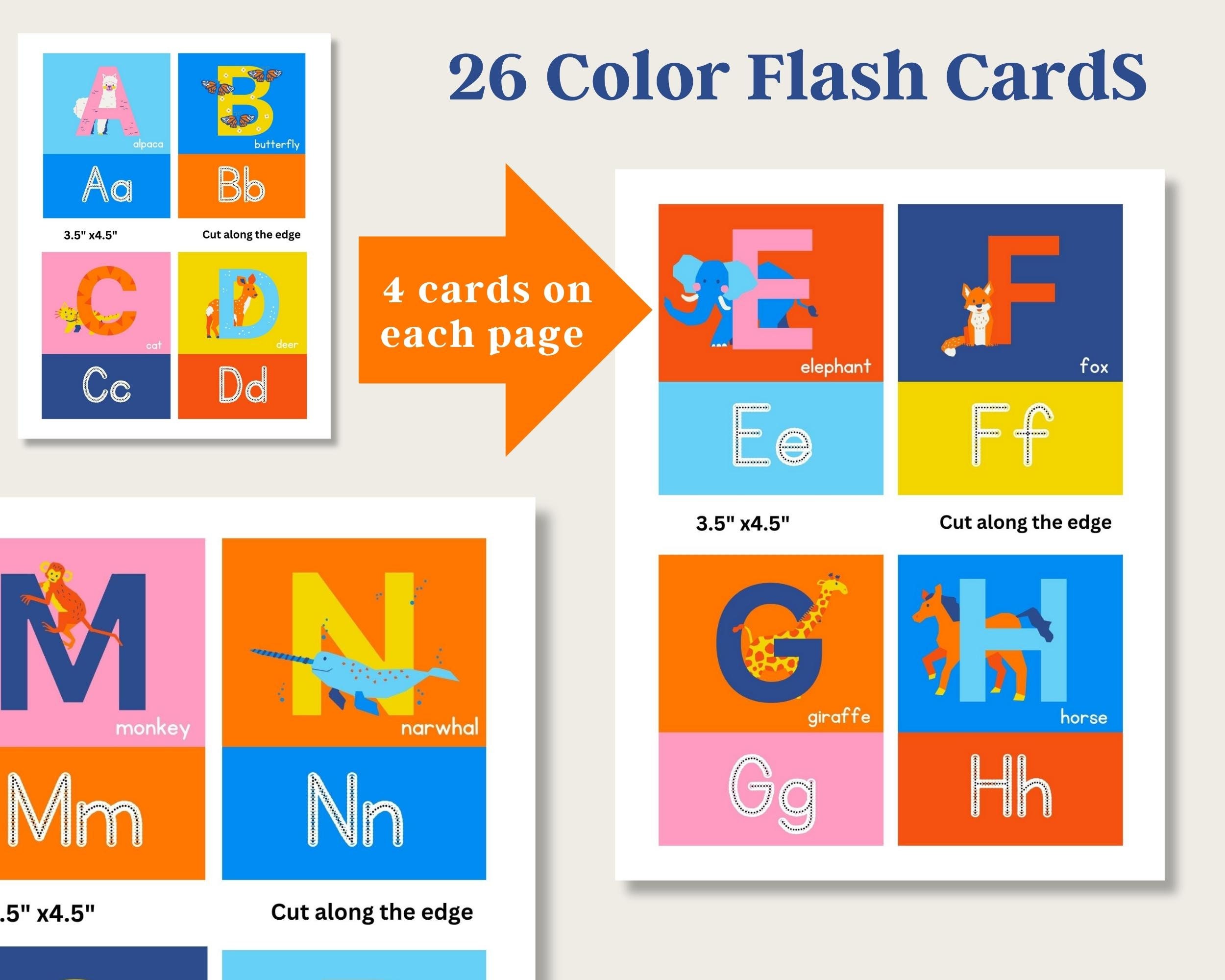 Pre-k Toddler Animal Alphabet Flash Cards 26 Bright Animal - Etsy